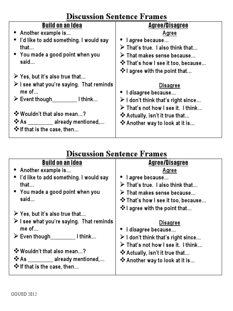 Discussion Sentence Frames | PDF