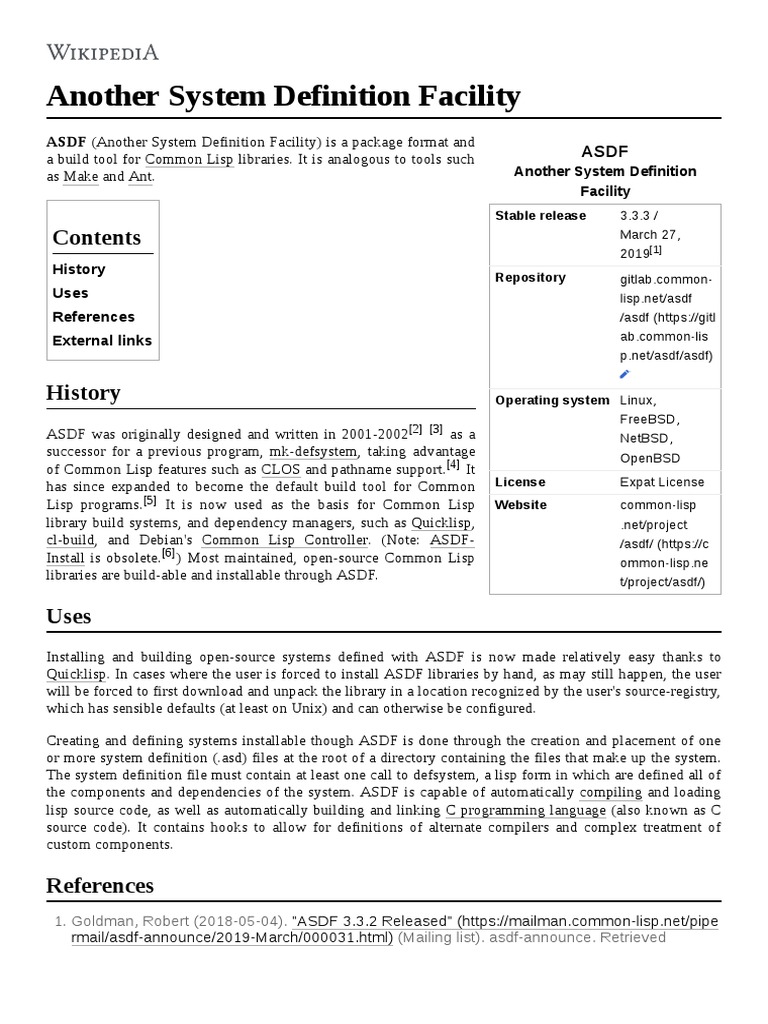 ASDF (Another System Definition Facility) Is A Package Format and | PDF ...