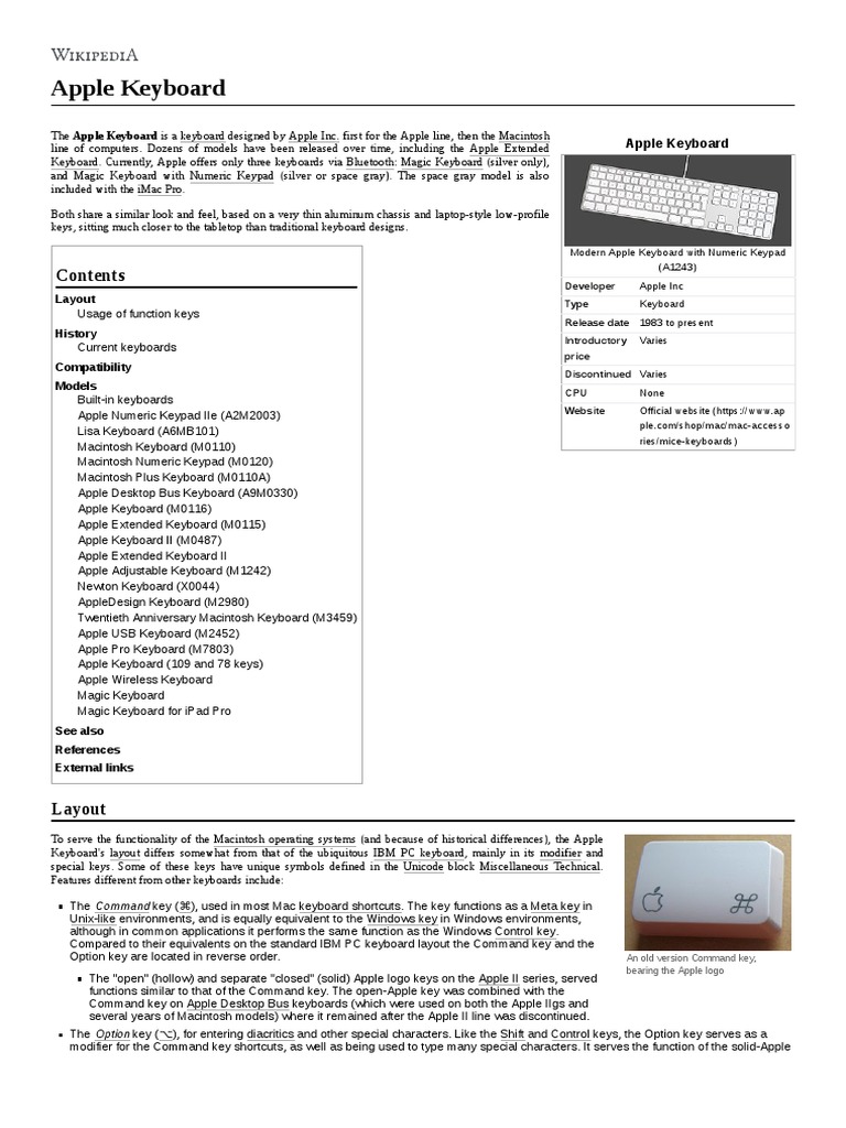 Apple Keyboard: Layout History Compatibility Models | PDF | Personal ...