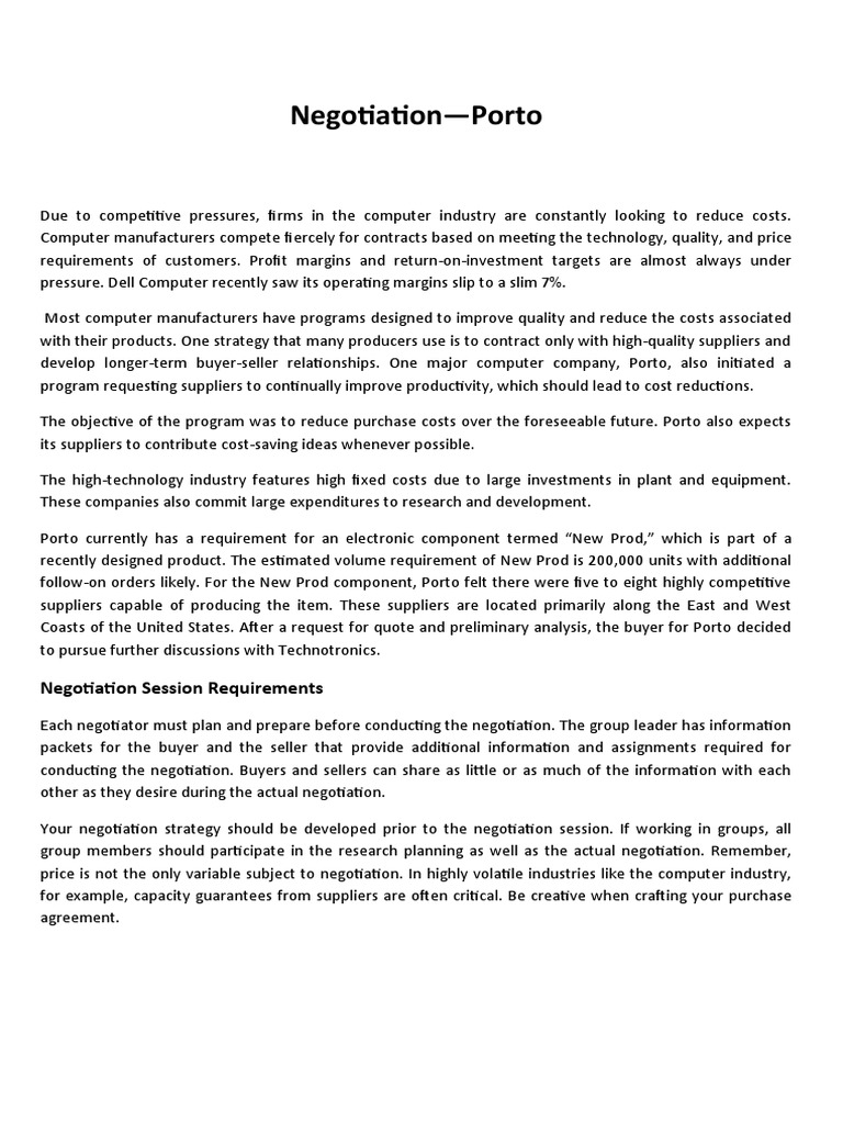 Case Study - Negotiation | PDF | Negotiation | Supply Chain