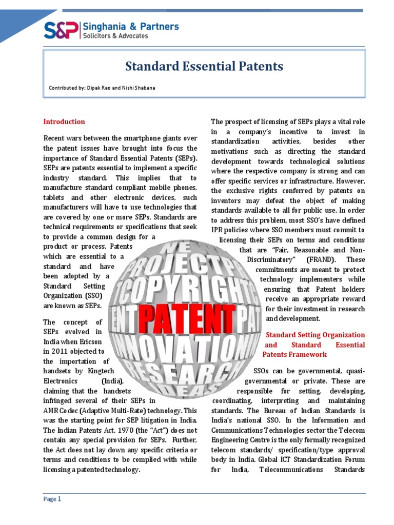 Standard Essential Patents Singhania PDF | PDF | Royalty Payment | License