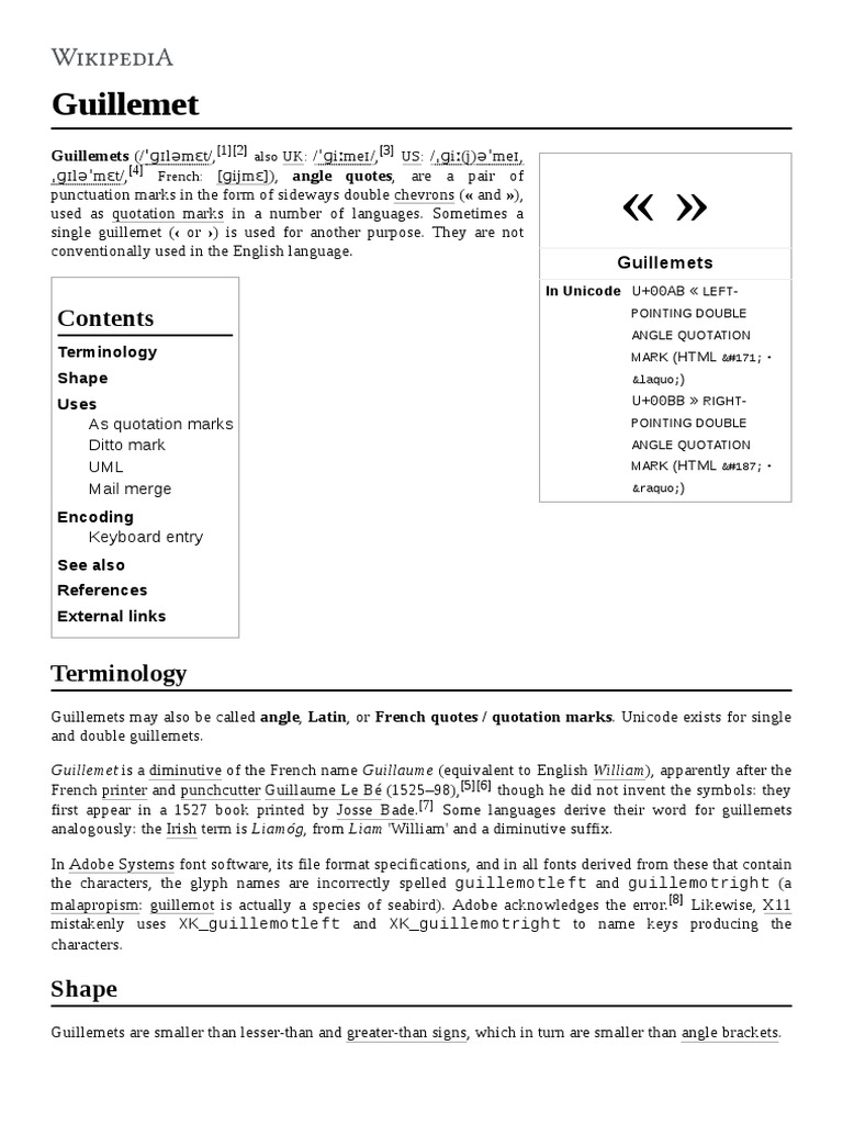 Guillemet: Guillemets ( | PDF | Typography | Encodings