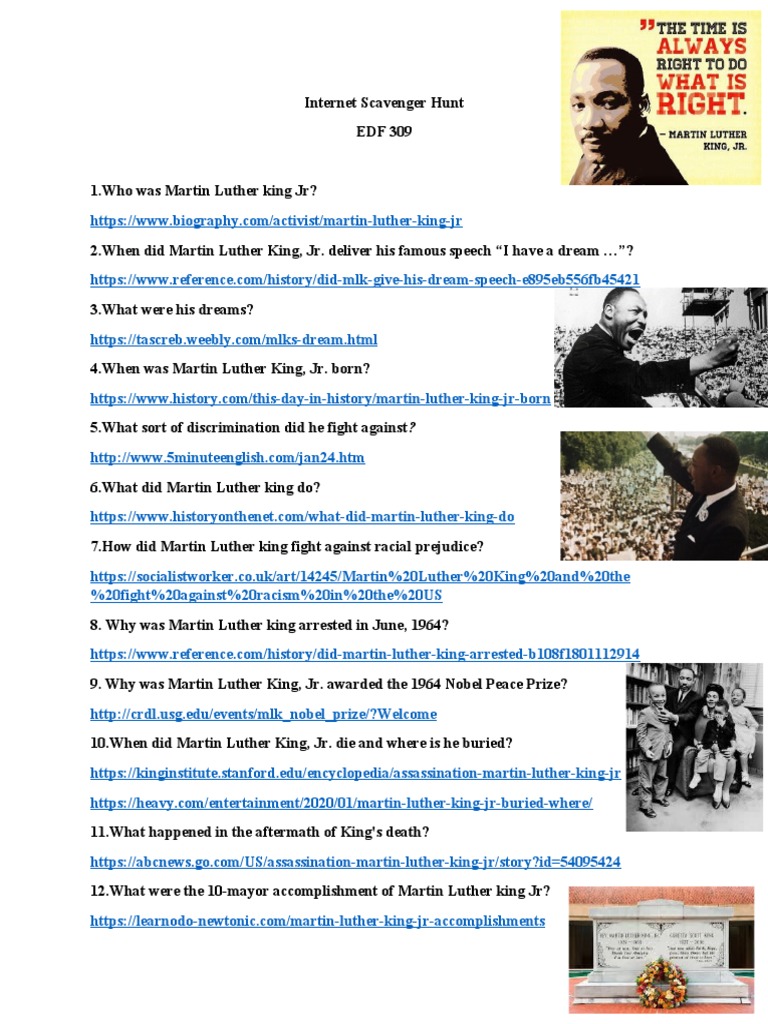 Internet Scavenger Hunt-Martin Luther King | PDF