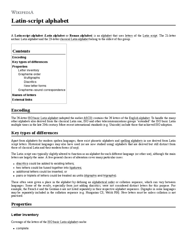 Latin-Script Alphabet: Encoding Key Types of Differences Properties ...