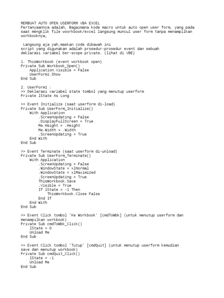 Membuat Auto Open Userform Vba Excel | PDF