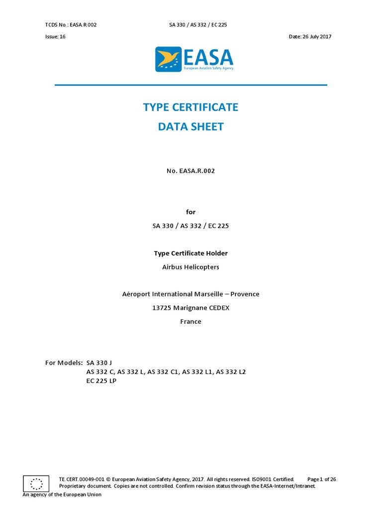 Type Certificate Data Sheet: No. EASA.R.002 | PDF | Visual Flight Rules ...