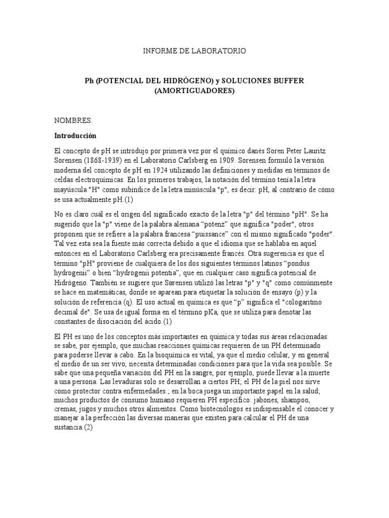Informe de PH | PDF | Ph | Solución tampón