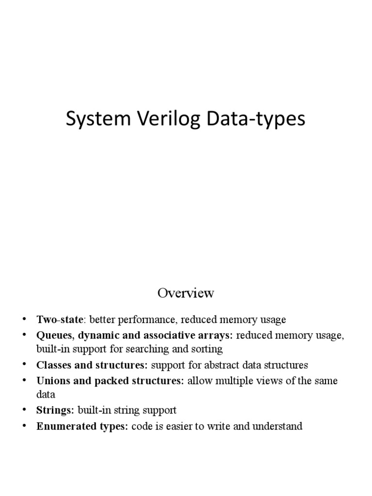 System Verilog Datatypes | PDF | Data Type | Queue (Abstract Data Type) System Verilog Datatypes | PDF | Data Type | Queue (Abstract Data Type)