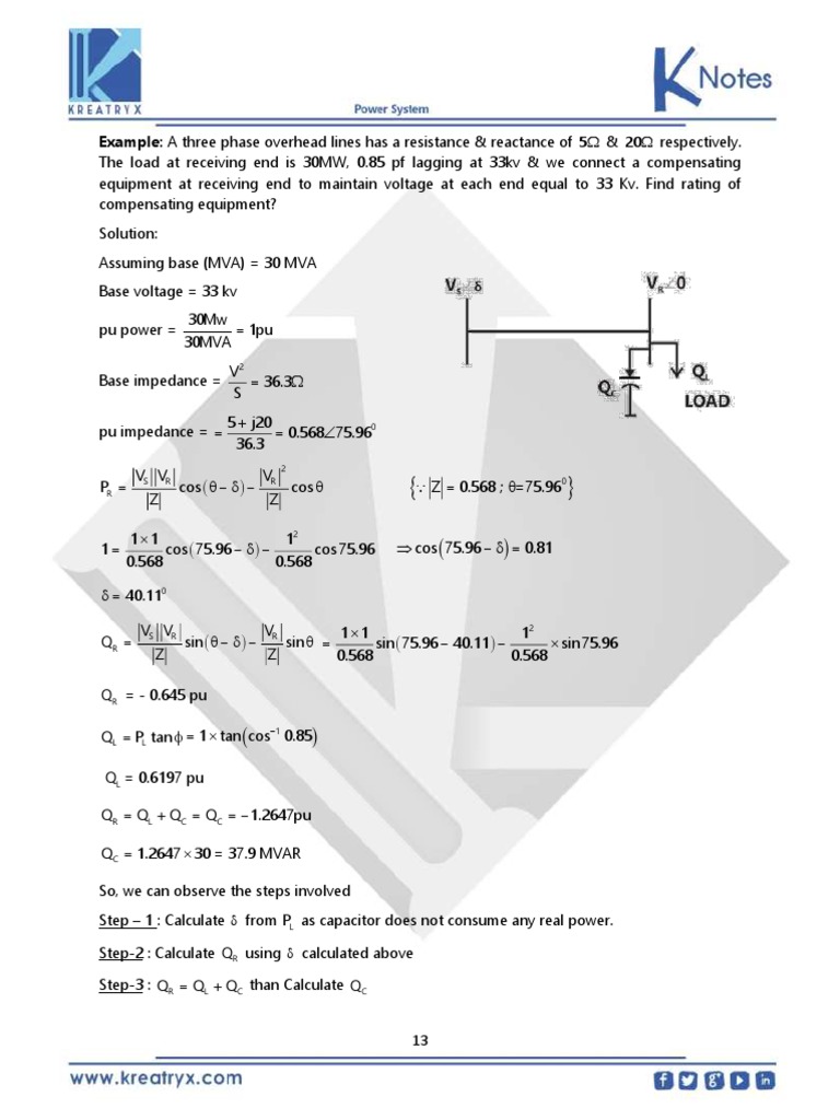 Example: A Three Phase Overhead Lines Has A Resistance & Reactance of | PDF