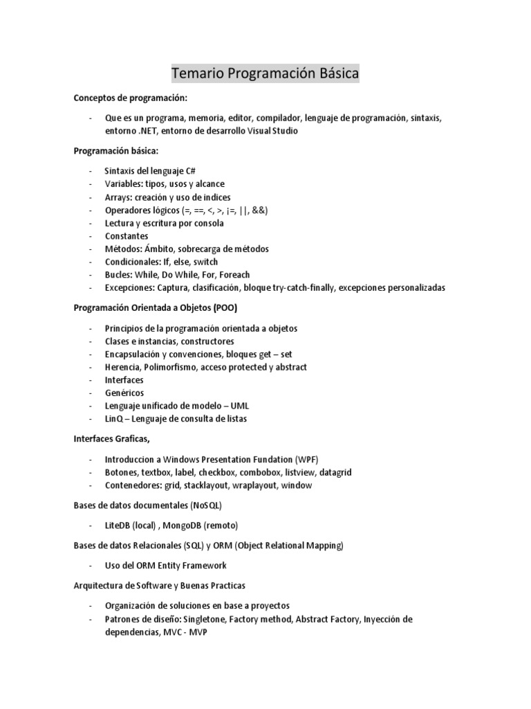 Temario Programación Básica | PDF