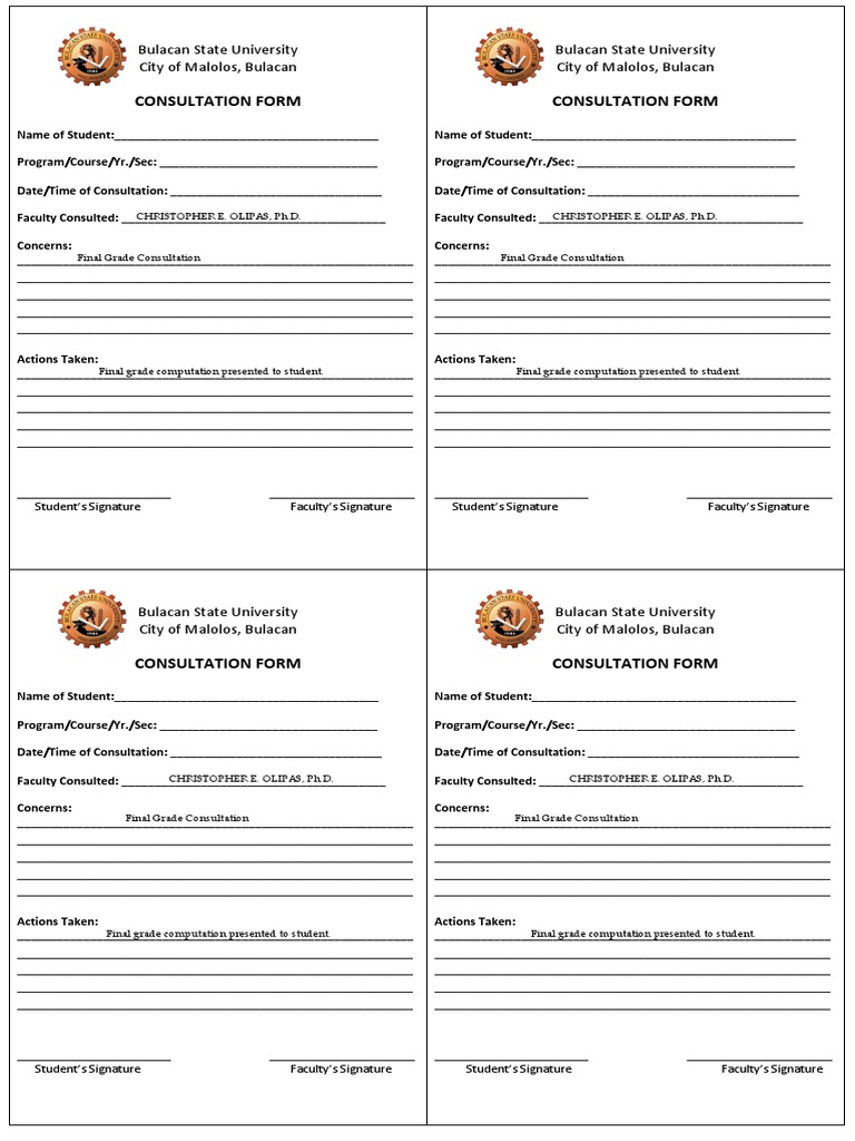 Bulacan State University Consultation Form | PDF