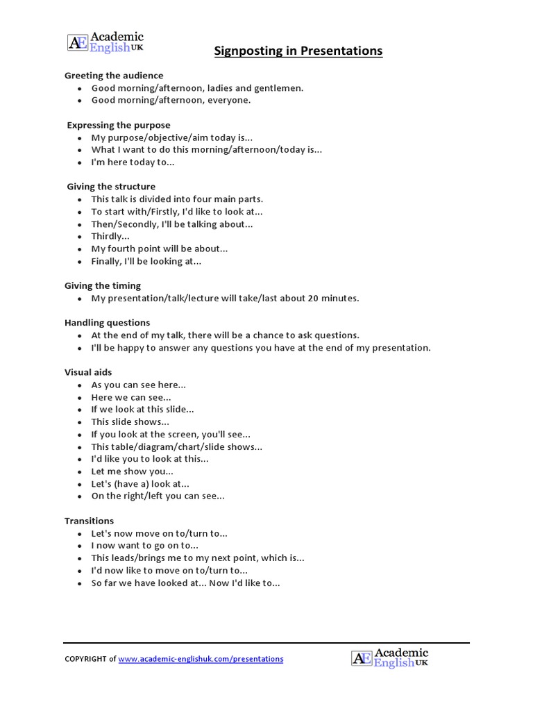 Signposting in Presentations: Greeting The Audience | PDF