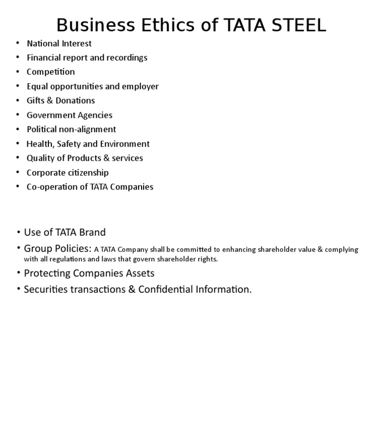TATA Steel Business Ethics Overview | PDF | Business