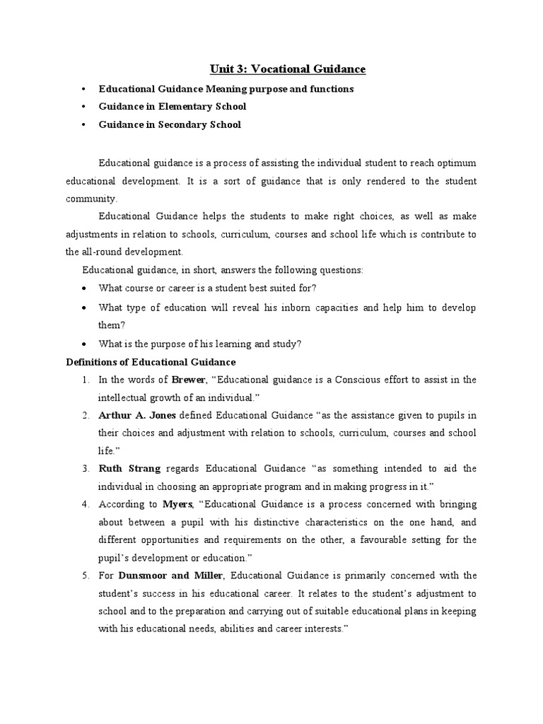 Unit 3: Vocational Guidance | PDF | Schools | Curriculum