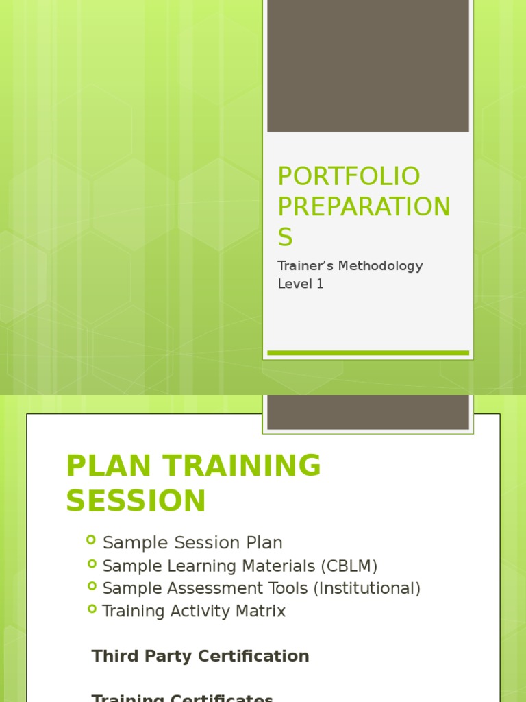 Portfolio Preparation S: Trainer's Methodology Level 1 | PDF