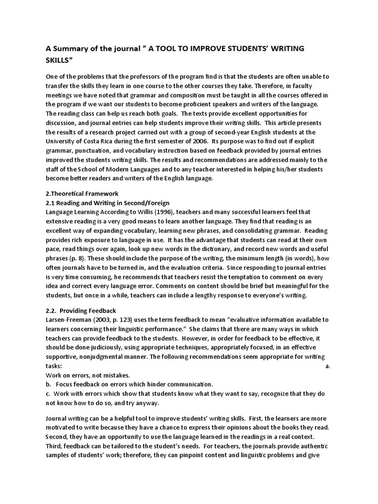 Enhancing Writing Skills Through Journals | PDF | Vocabulary | Teachers
