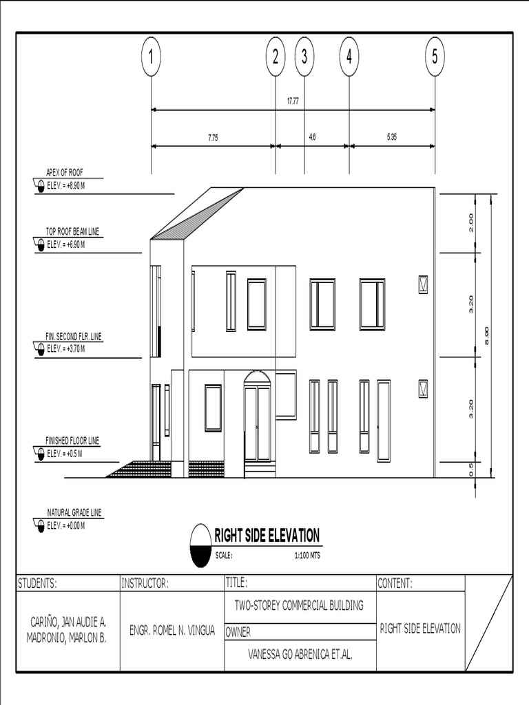 Right Side Elevation: ELEV. +8.90 M Apex of Roof | PDF