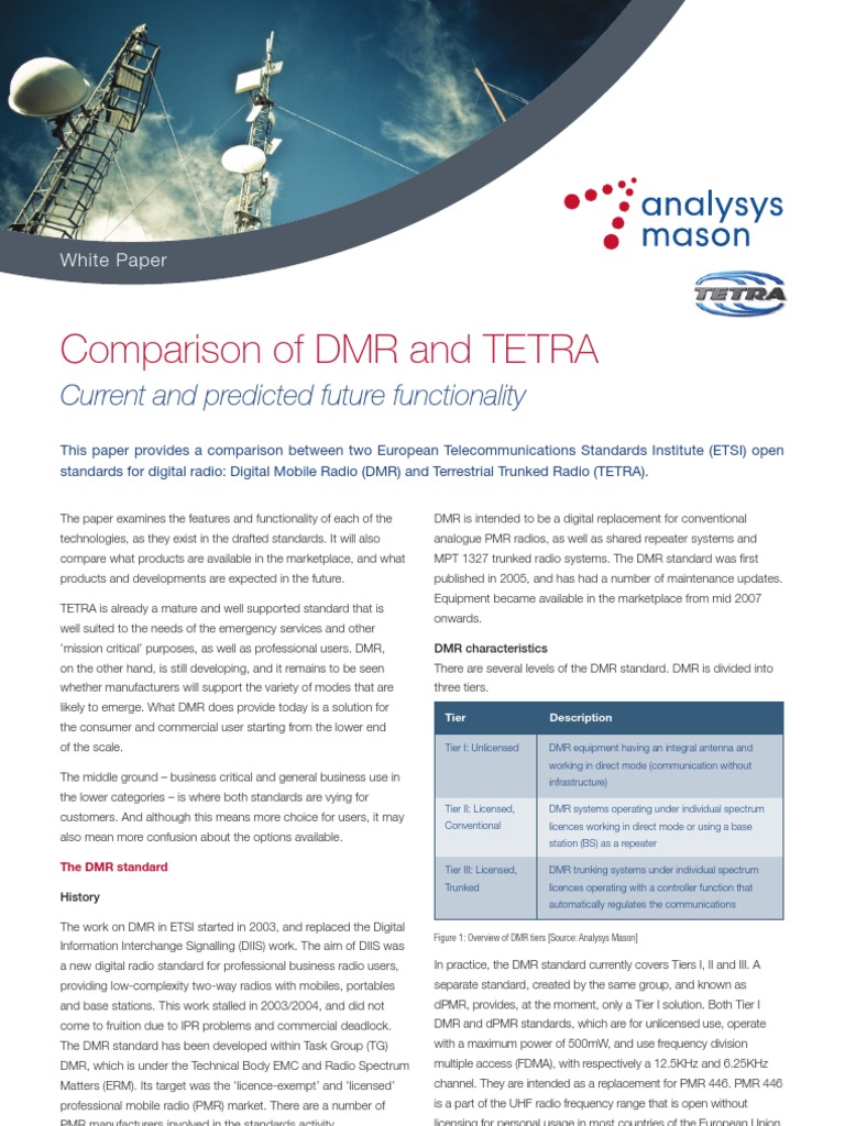Comparison of DMR and TETRA Analysys Mason | PDF | Bit Rate | Radio