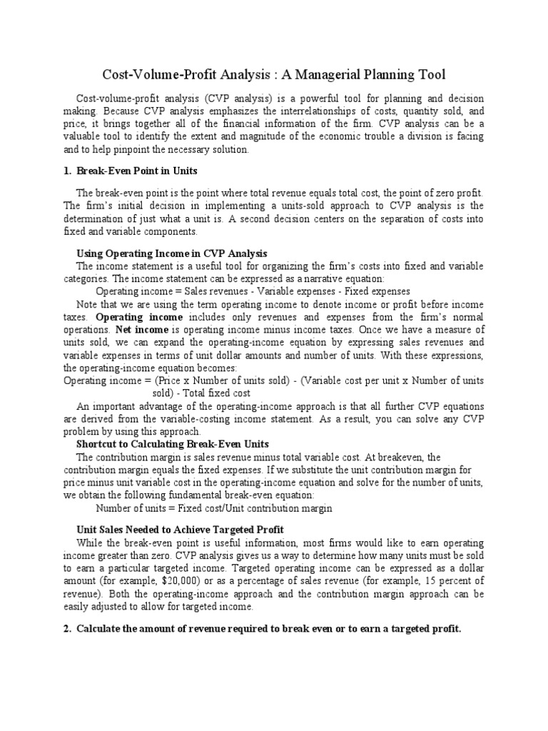 Cost-Volume-Profit Analysis A Managerial Planning Tool | PDF ...