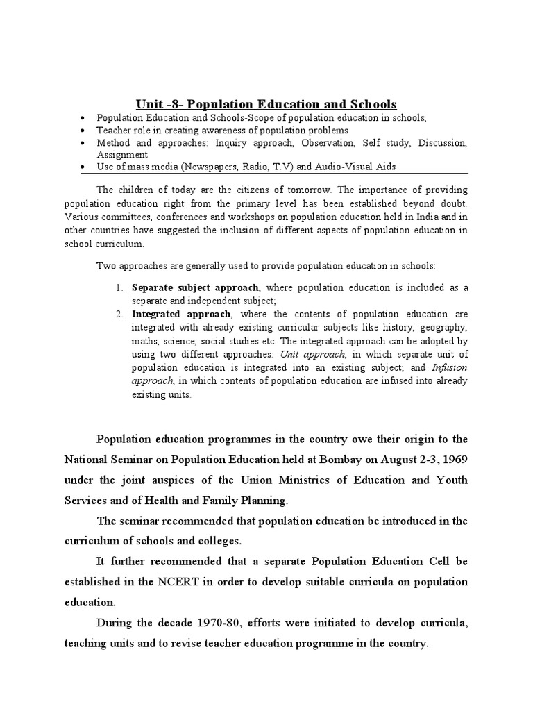 Unit 8 Population | PDF | Teachers | Inquiry