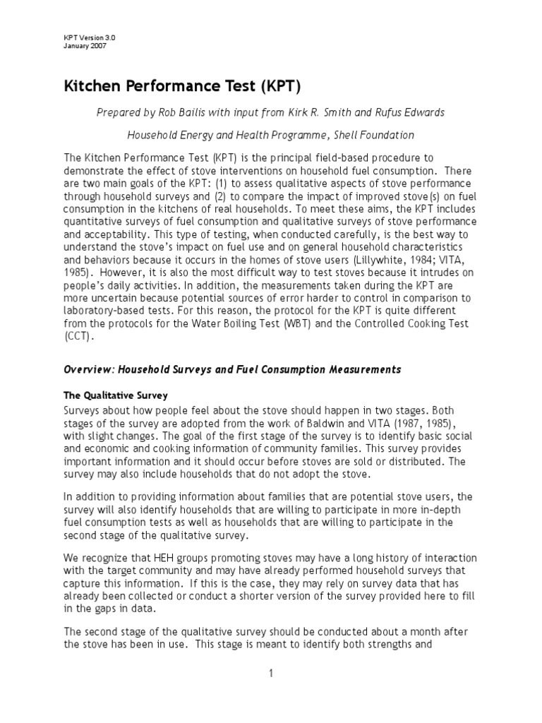 Kitchen Performance Test (KPT) : The Qualitative Survey | PDF | Survey ...