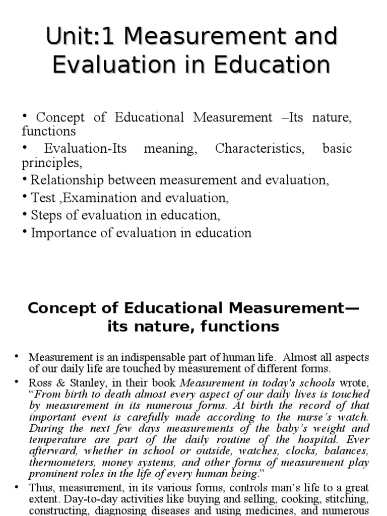 Unit:1 Measurement and Evaluation in Education | PDF | Psychological ...