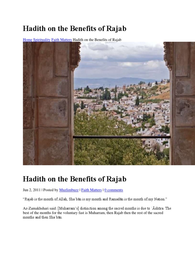 Hadith On The Benefits of Rajab | PDF | Hadith | Muhammad