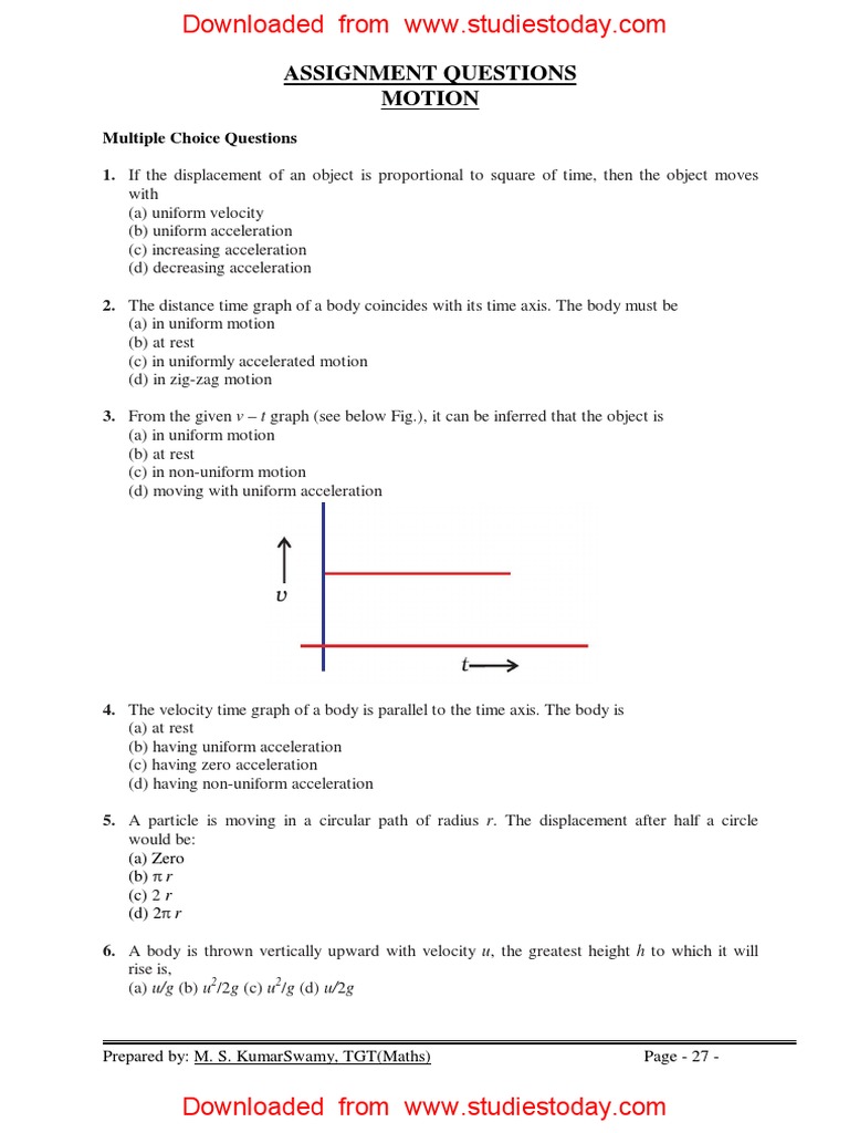 CBSE Class 9 Physics Worksheet - Motion PDF | PDF | Acceleration | Velocity