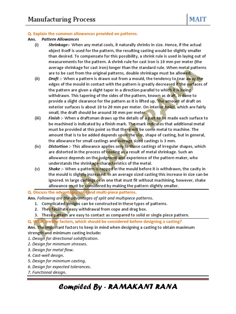 Some Questions With Answers 2 | PDF | Casting (Metalworking) | Forging