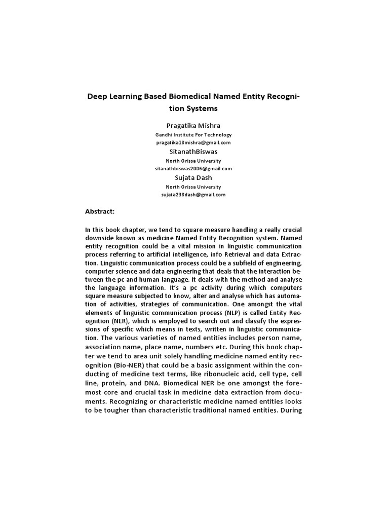 Biomedical Named Entity Recognition Final | PDF | Deep Learning | Machine Learning