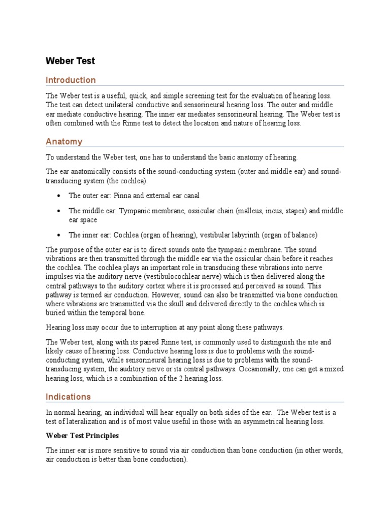 Weber Test | PDF | Hearing | Ear