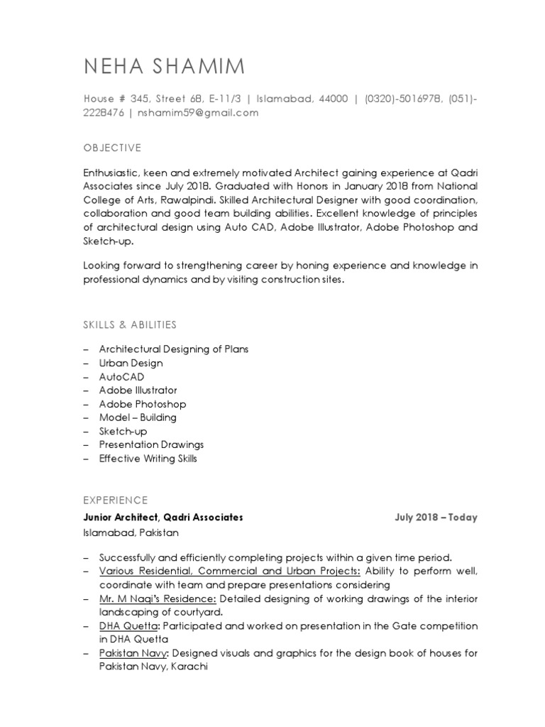 CV - Neha Shamim - April 2019 | PDF | Islamabad | World Politics