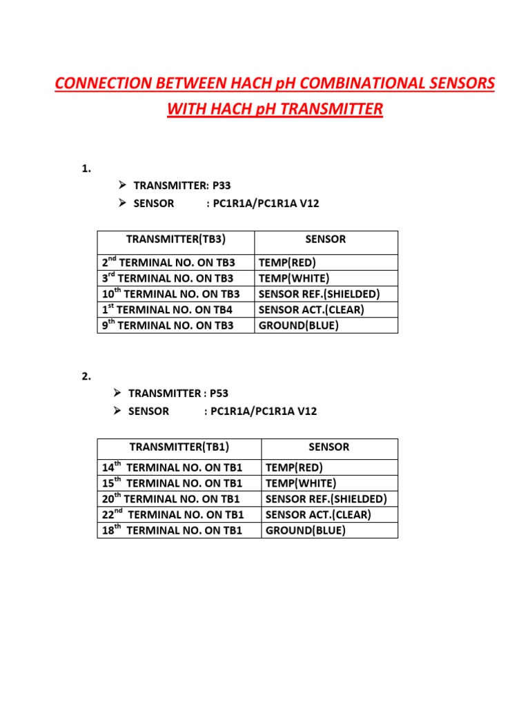 Connection Between Hach Ph Combinational Sensors With Hach Ph Transmitter