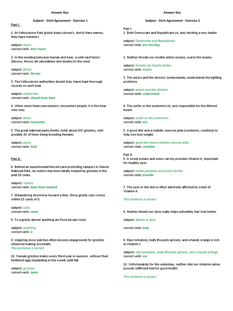 Answer Key | PDF | Grizzly Bear
