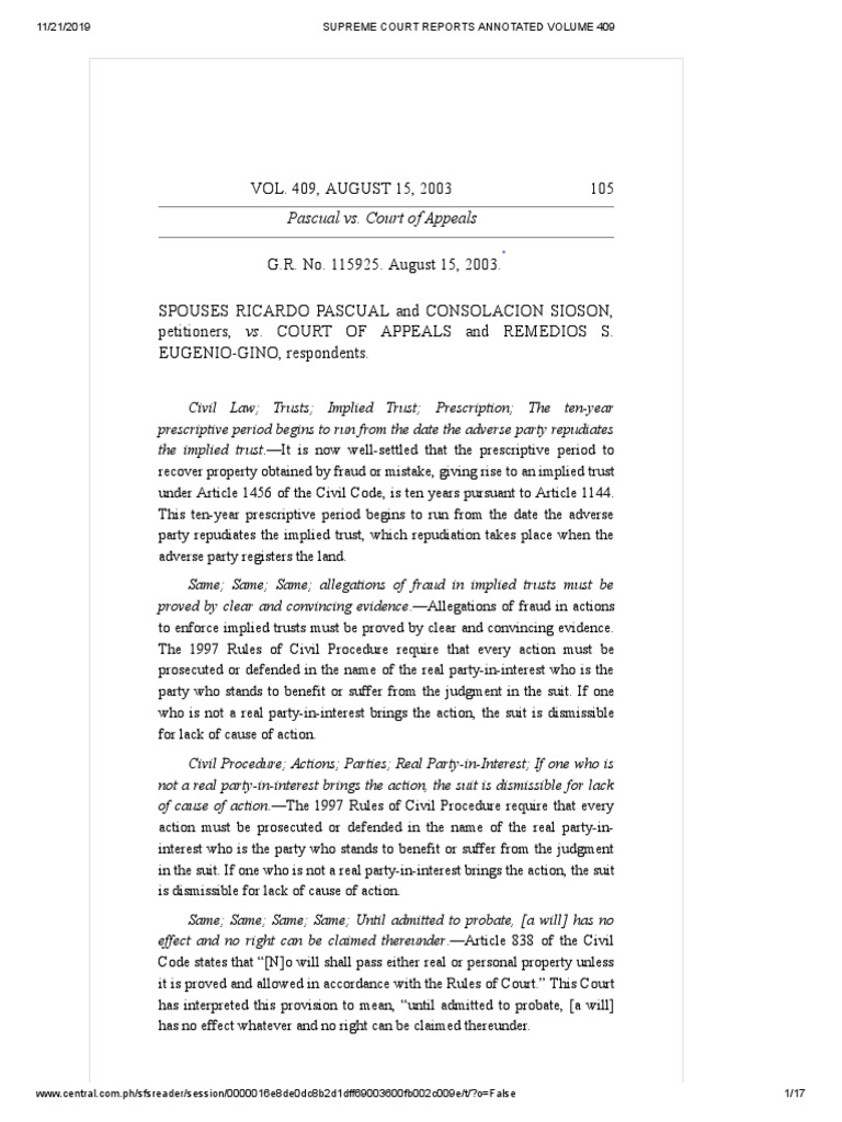 SPECPRO-Sps Pascual Vs CA | PDF | Lawsuit | Complaint
