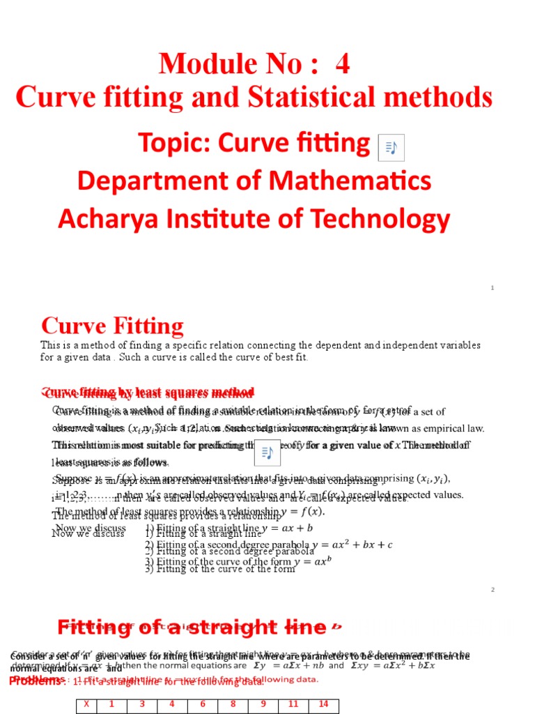 Curve Fitting ST Line and Parabola | PDF | Least Squares | Ordinary ...