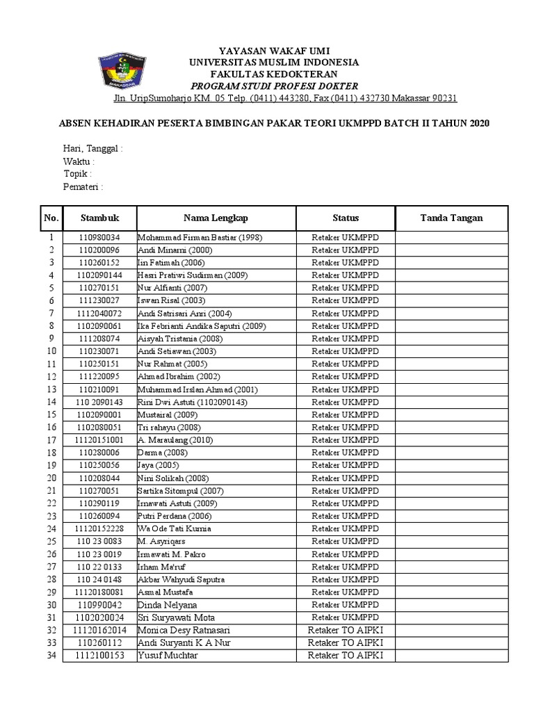 Absen Peserta | PDF