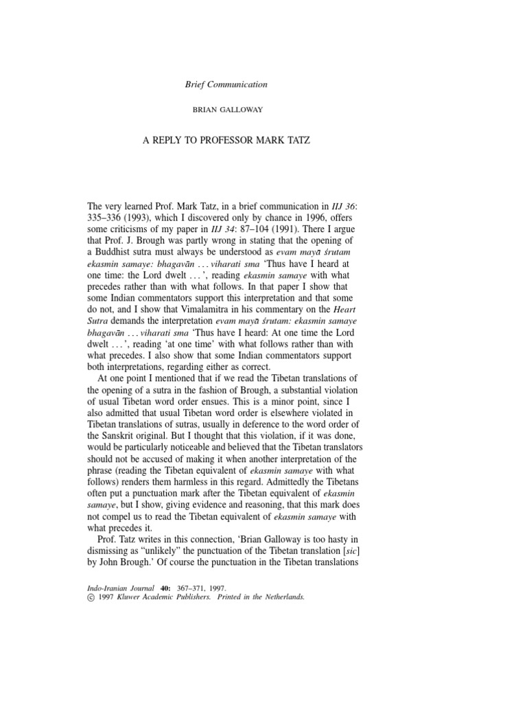 A Reply To Prof Mark Tatz - Brian Galloway | PDF | Indian Philosophy ...