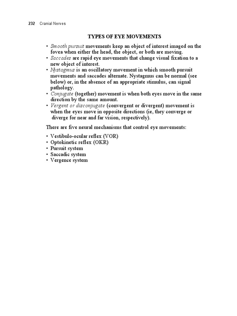 Eye Movements and Cranial Nerves | PDF | Senses | Neuroscience