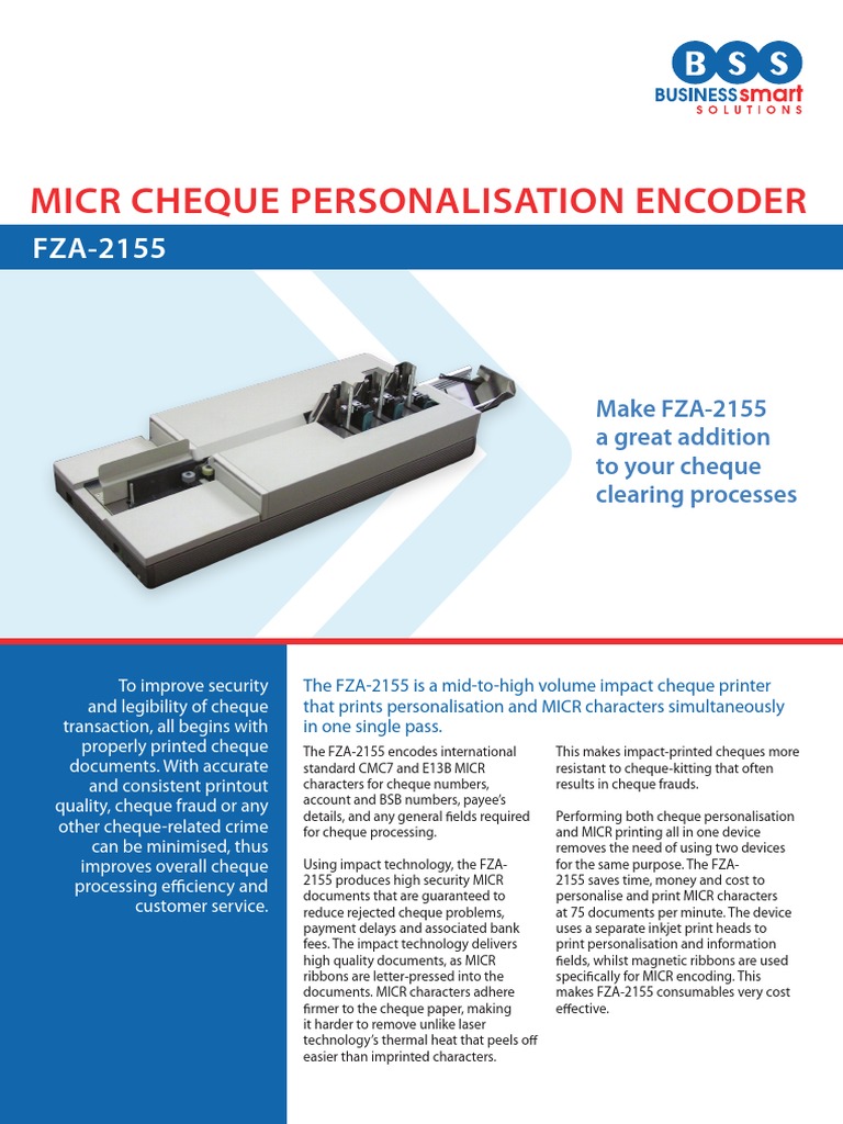 Micr Cheque Personalisation Encoder: Make FZA-2155 A Great Addition To ...