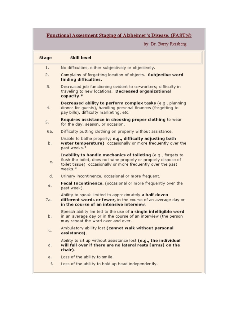 Functional Assessment Staging of Alzheimer | PDF