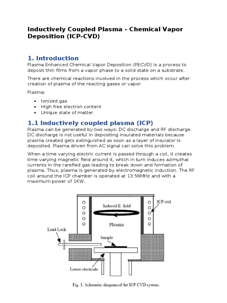 Inductively Coupled Plasma - Chemical Vapor Deposition (ICP-CVD) | PDF | Plasma (Physics ...
