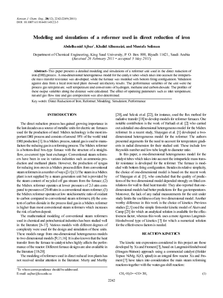 Modeling DRI Reformer: Simulation Study | PDF | Gases | Heat Transfer