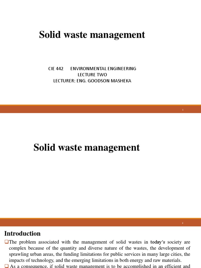 Solid Waste Management: CIE 442 Environmental Engineering Lecture Two ...