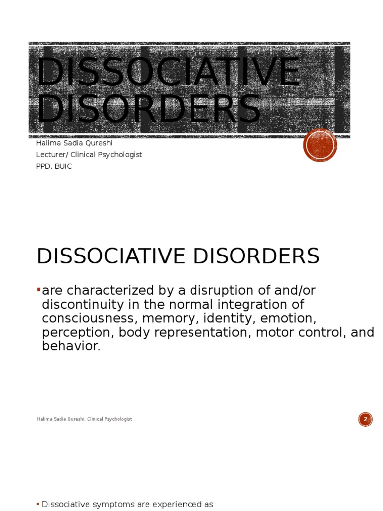 Lecture 7 Dissociative | PDF | Dissociation (Psychology) | Dialectical ...