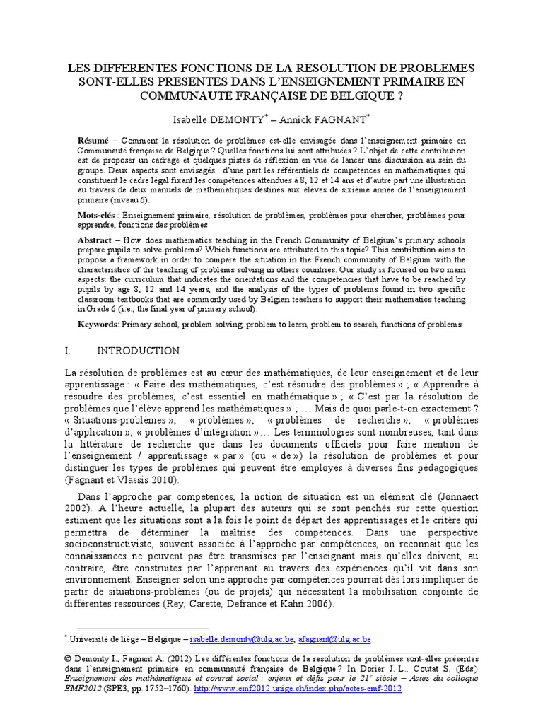 Les Differentes Fonctions de La Resolution de Problemes PDF | PDF ...
