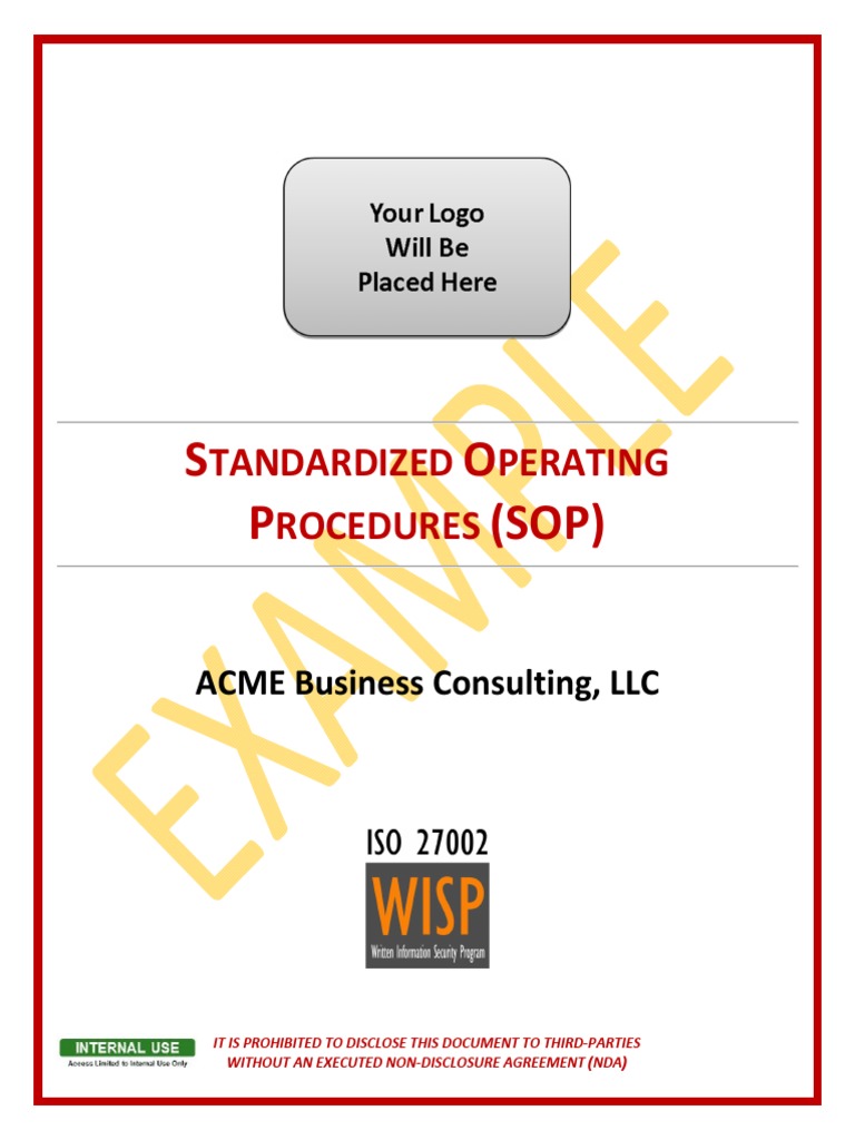 Example Cybersecurity Standardized Operating Procedures Sop Iso 27002 ...