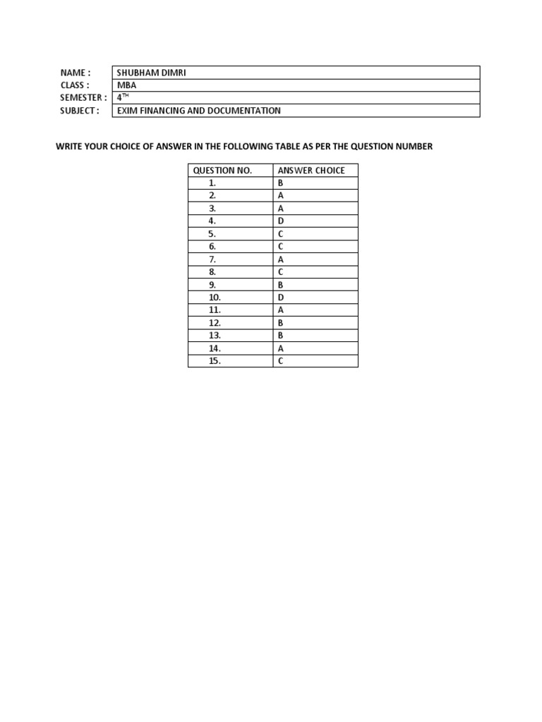 Answer Sheet (IB EXIM) | PDF