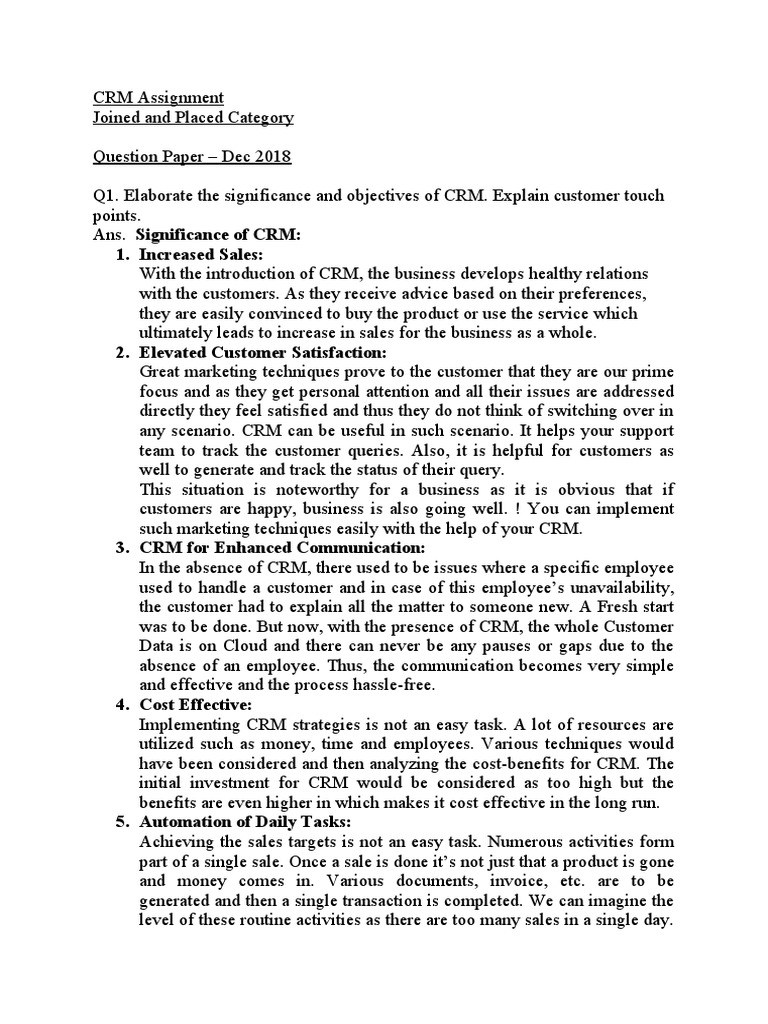 CRM Assignment | PDF | Customer Relationship Management | Data Warehouse