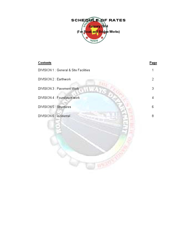 Schedule of Rates 2014 | PDF | Deep Foundation | Road Surface